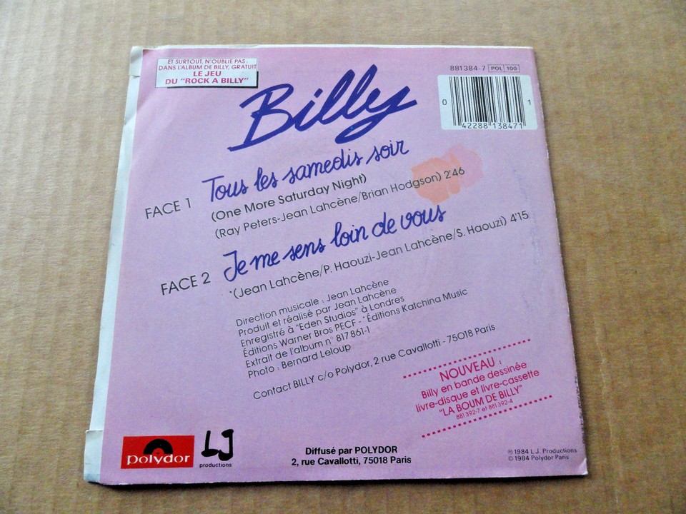 DISQUE 45T DE BILLY " TOUS LES SAMEDIS SOIR " | eBay