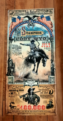 WYOMING Cody Stamped Rodeo TIN Poster Bob Coronato Metal Sign Embossed ...