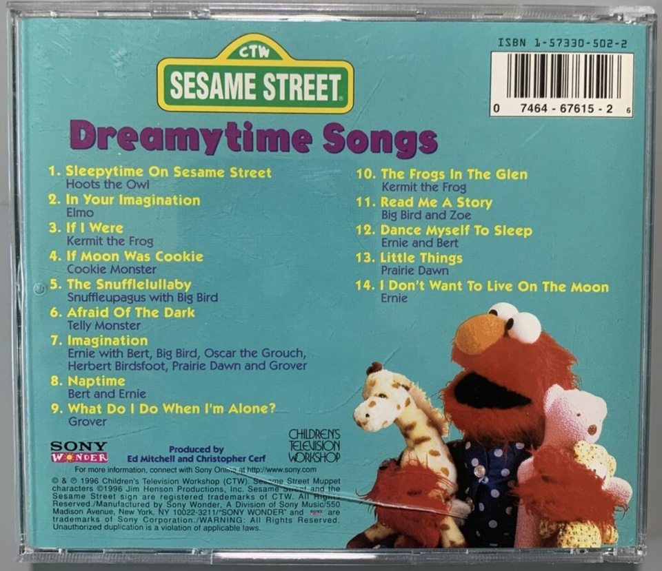 Sesame Street Dreamytime Songs CD Big Bird Bert & Ernie Elmo Cookie ...