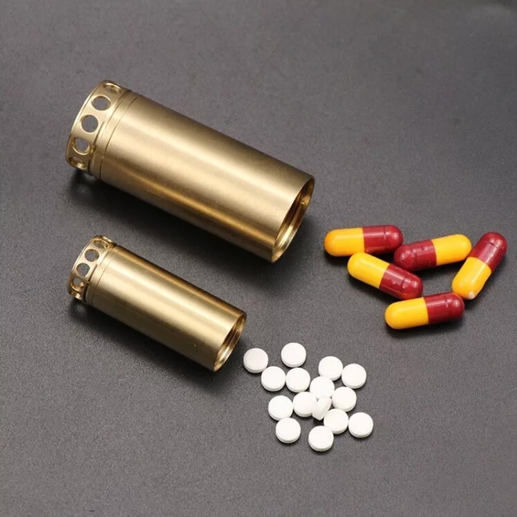 EDC Brass Waterproof Pill Box Organizer Container Case Storage Tank Key ...