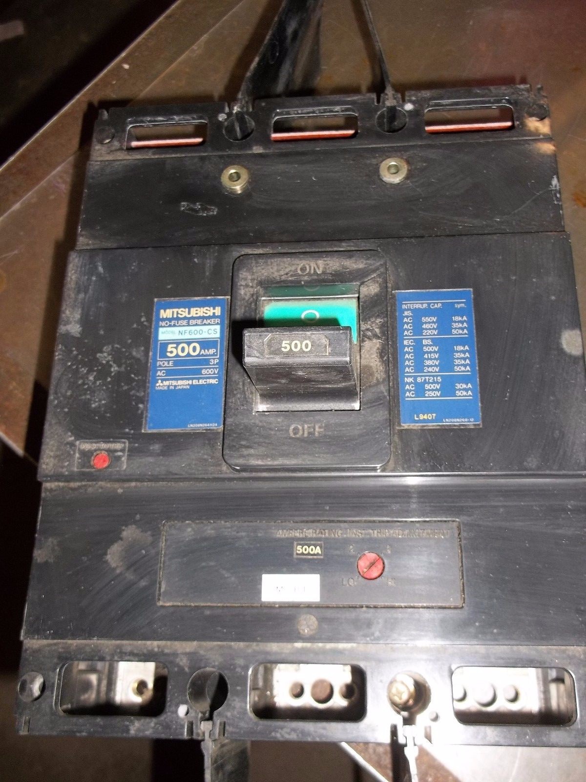 MITSUBISHI NO-FUSE BREAKER NF600-CS 500 AMP 3P 600V CIRCUIT BREAKER (U5 ...