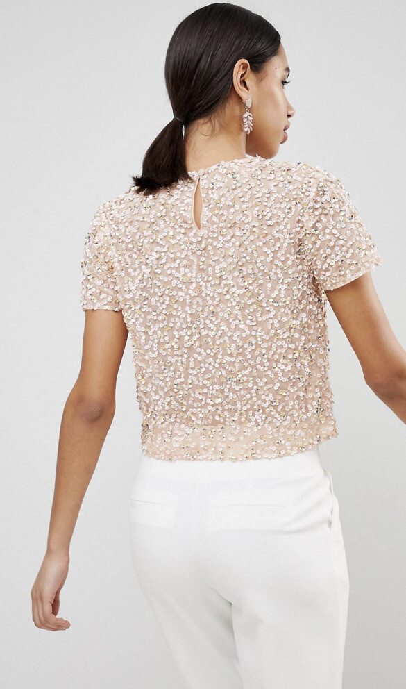 asos design hand embellished pink sequin top women uk 6 christmas | eBay UK