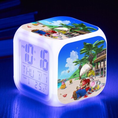 Super Mario LED colorful color alarm clock Mario Peach Beach cartoon ...