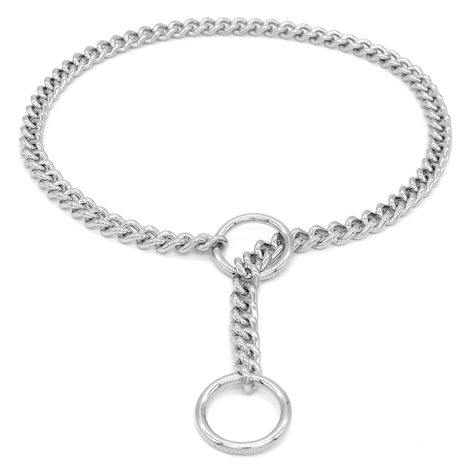 - Chrome Plated Steel Dog Training Collar - Narrow Round Links Slip Dog ...