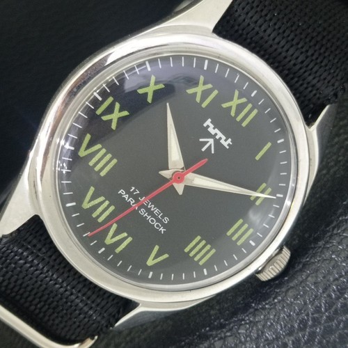INDIAN VINTAGE HMT HAND-WINDING MENS ROMAN FIGURE BLACK DIAL WATCH ...
