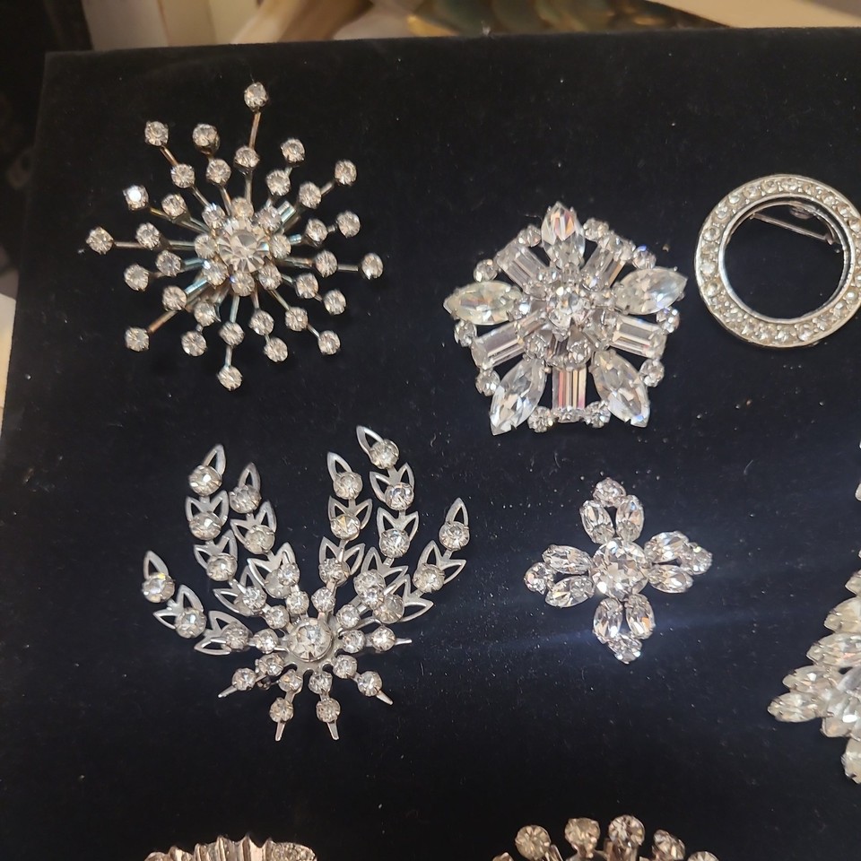 Vintage Clear Rhineston Paste Pin Brooch Lot of 14 Starburst Bar Art ...