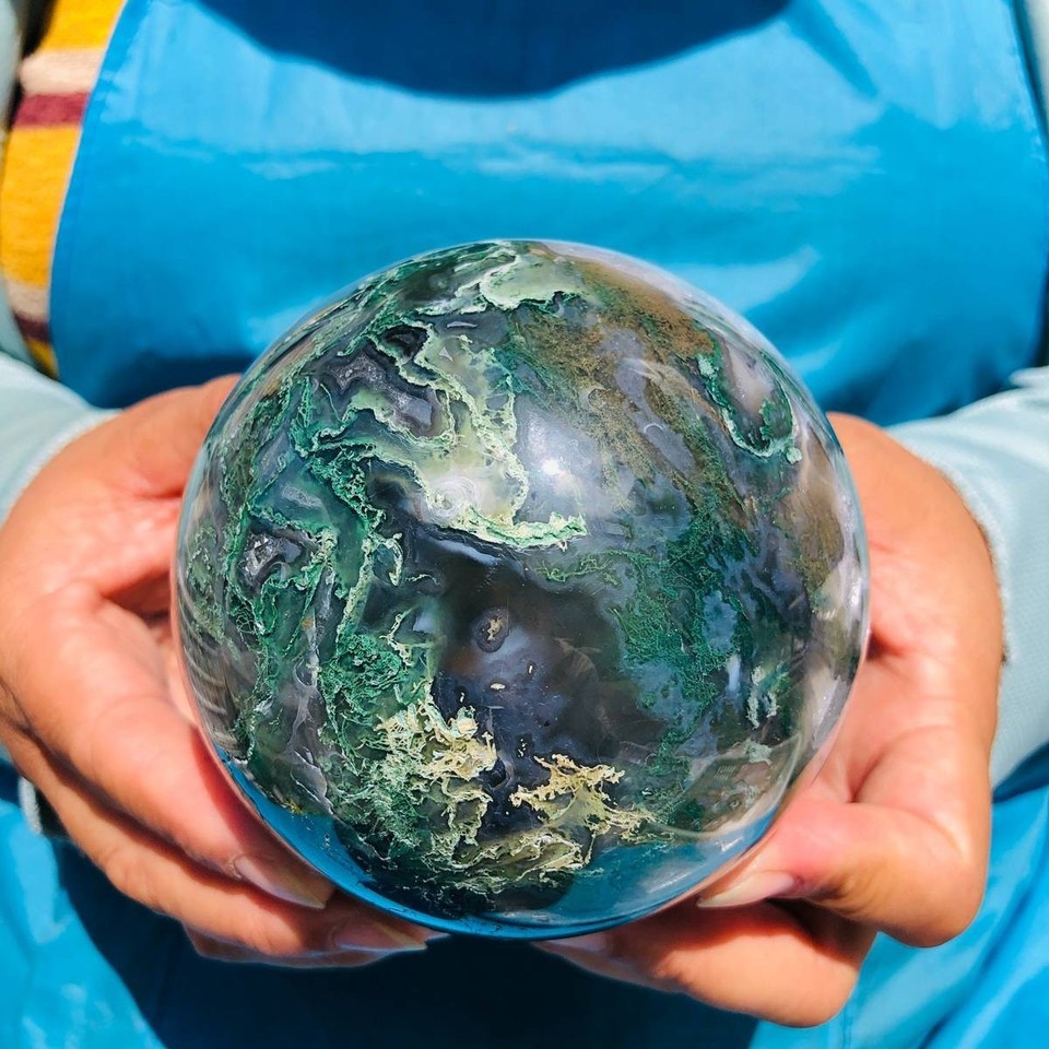 4.81LB 2Pcs Natural Aquatic Plants Agate Sphere water grass Moss agate ...