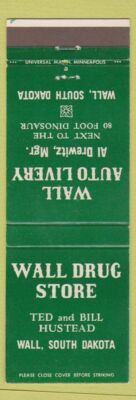 Matchbook Cover - Wall Auto Livery Drug Store SD | eBay UK