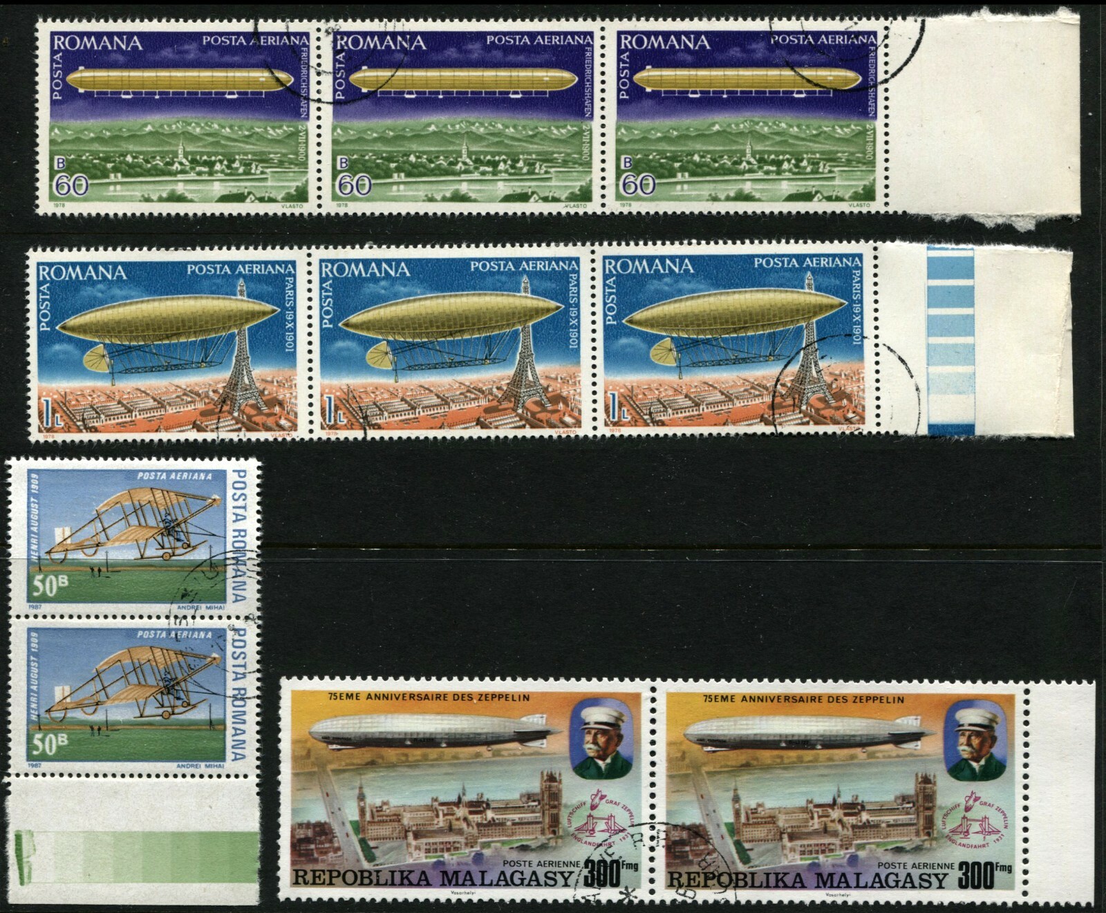 Romana Zeppelin Delta Plane Airmail Stamps Postage Collection Romania ...