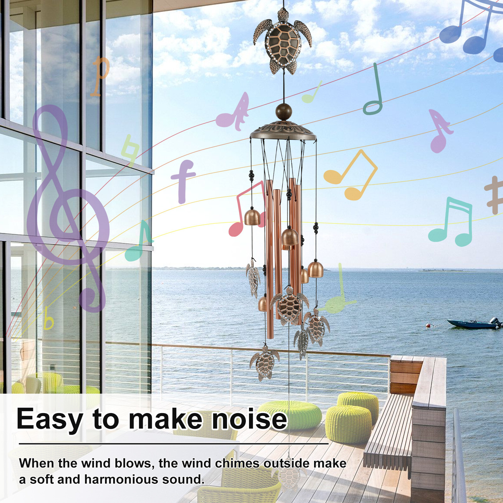 Turtle Windchimes Bronze Metal Tube Wind Chimes Memorial Sea Hanging ...