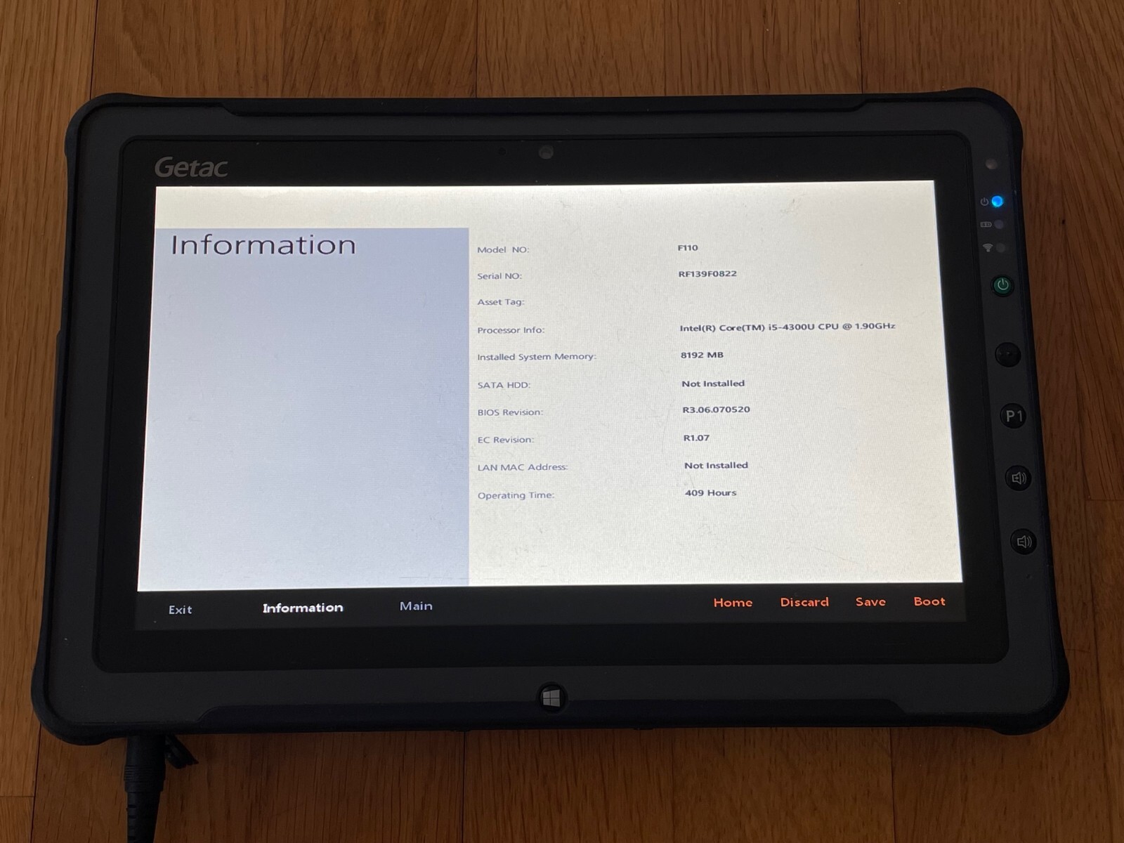 Getac F110 Rugged Tablet Core i5-4300U 1.9GHz 8GB 120GB BT WLAN W10 A ...