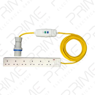 10m Yellow Caravan Hook Up / Extension lead 2.5mm 16A Plug, RCD & 6G ...