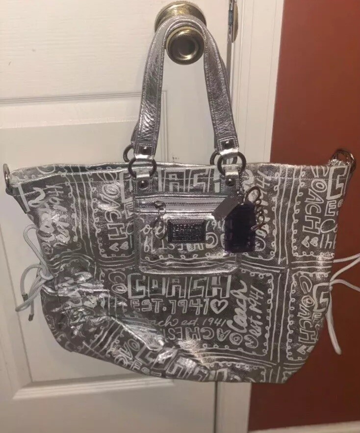 coach poppy purse metallic silver logo - Gem