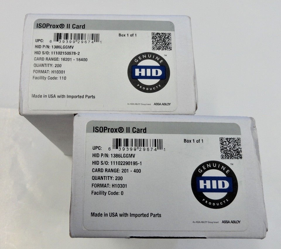 HID 1386LGGMV ISO Prox II Card, 26-bit H10301 Format, New. Ship from ...