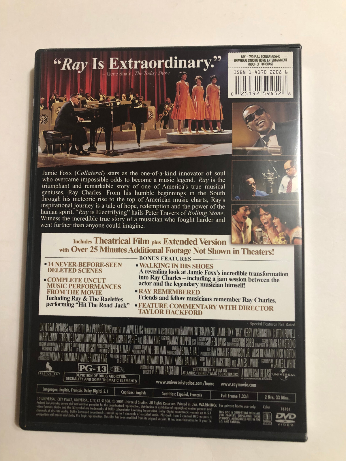 Ray (DVD, 2005, Full Frame) Jamie Foxx Ray Charles Biopic Drama | eBay