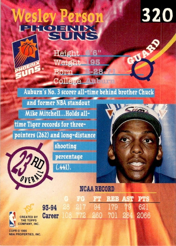 1994-95 Stadium Club Basketball Card Wesley Person Phoenix Suns #320 | eBay