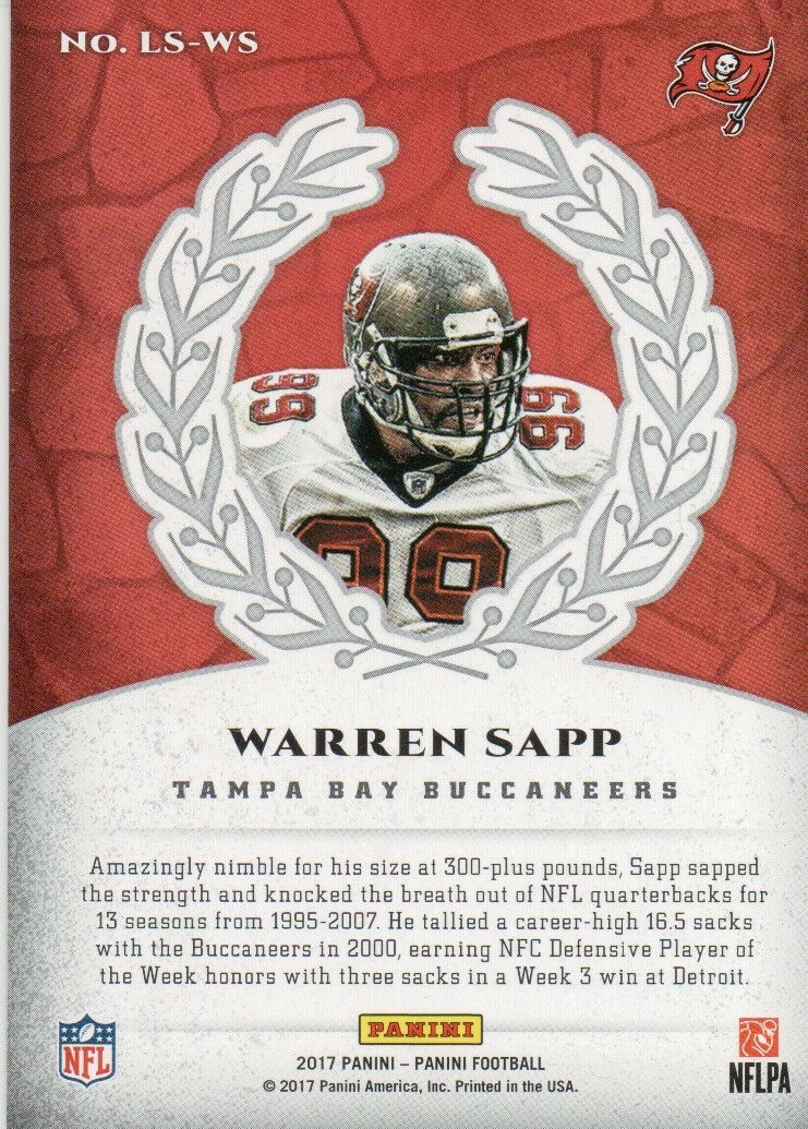 2017 Panini - Legends of the Shield Warren Sapp #LS-WS for sale online ...