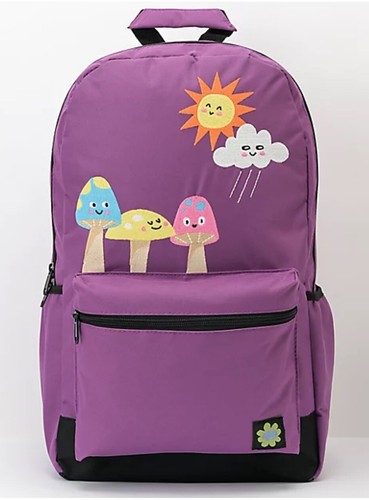 Purple Backpack Kawaii Mushroom Applique Sun Cloud School Travel Book ...