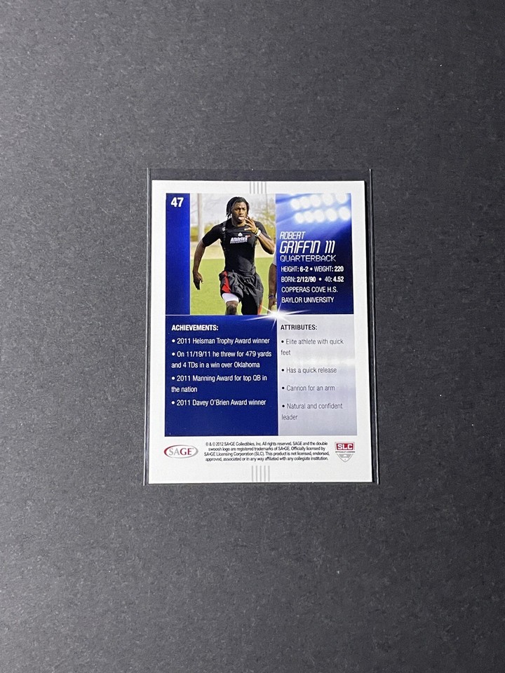 2012 SAGE HIT Robert Griffin III Rookie Card #47 - Washington Redskins ...