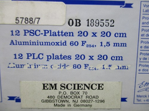 Merck PLC plates . Aluminum oxide coated. 20x20cm. 60 F254 1.5mm 12 ...