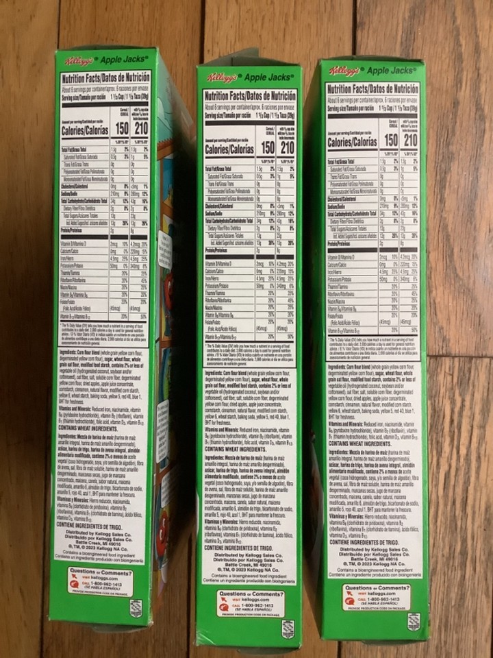 3 boxes Kellogg's Apple Jacks Breakfast Cereal, Kids Cereal 8.9oz exp ...