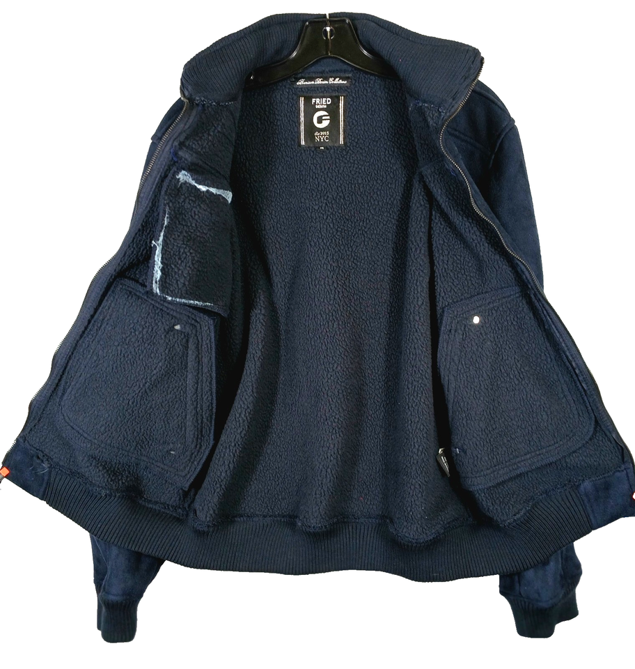 Fried Denim Jacket Mens Navy Faux Suede Full Zip Utility Pocket Outdoor ...
