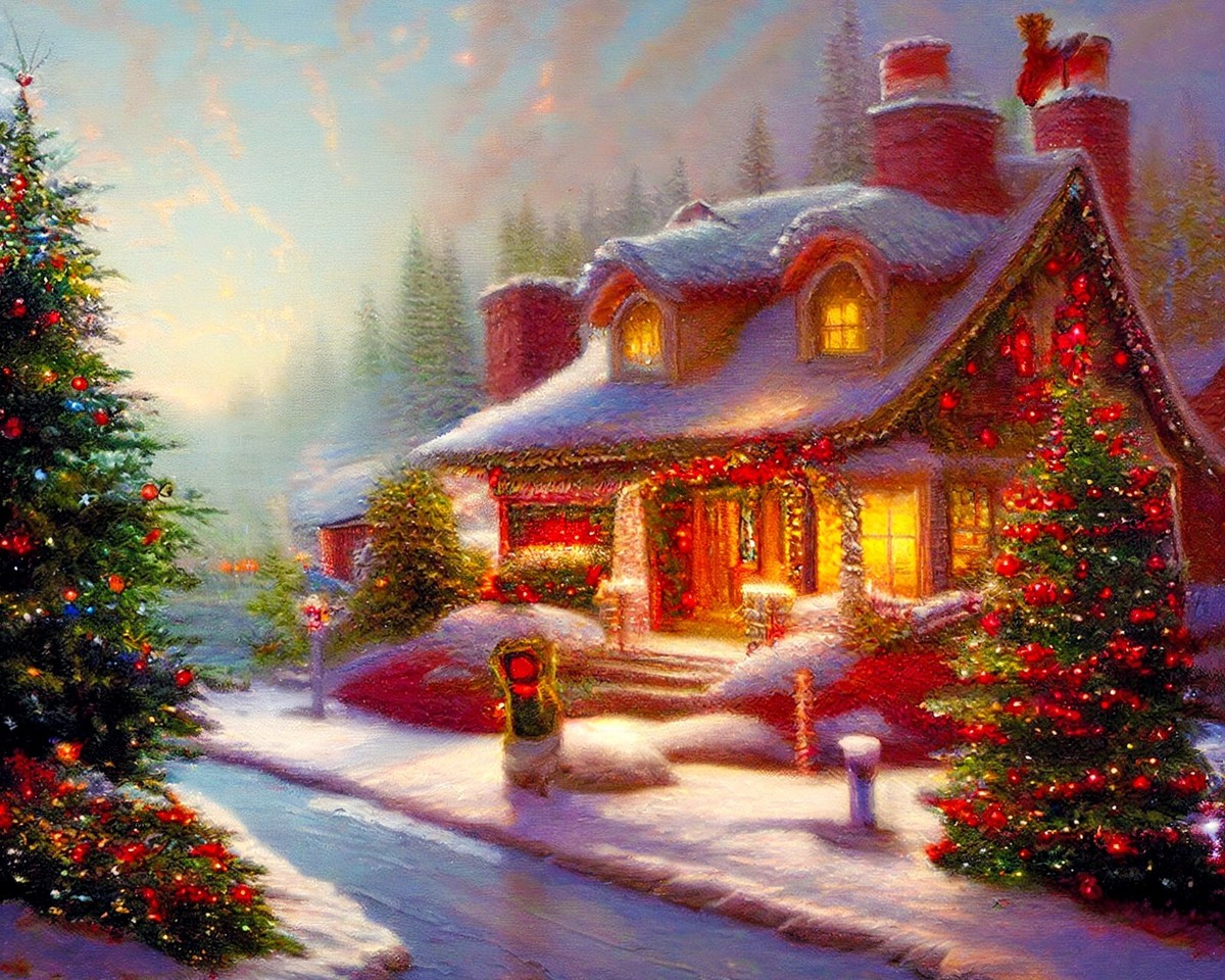 Thomas Kinkade Christmas Tree Wallpaper