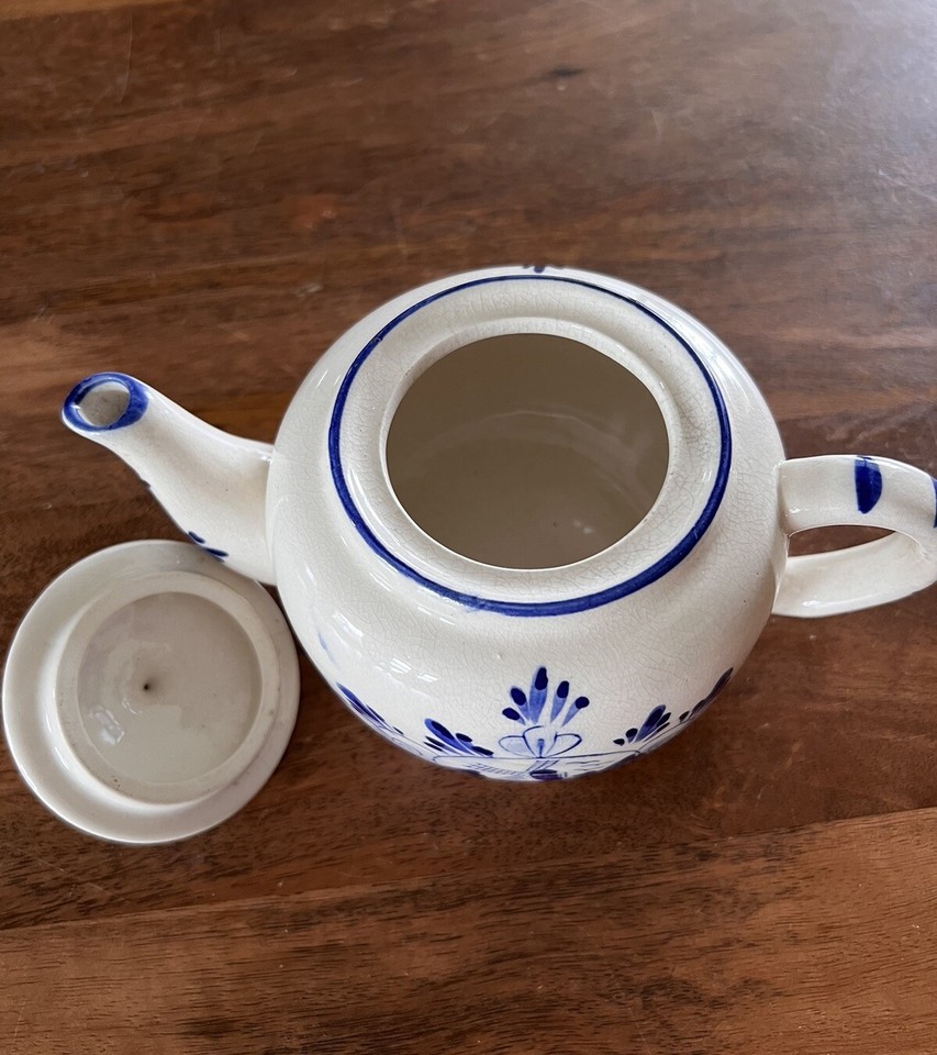 Nobel Ball Teapot Delft Blue & White Porcelain Windmill Crazed Tea Pot ...