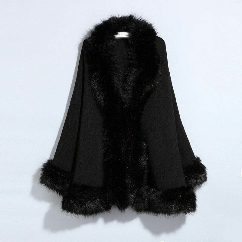 Winter Women Fur Coat Cape Autumn Winter Faux Fur Cape Coat Warm ...