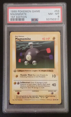 PSA 8 NM 1st Edition Magnemite 53/102 Base Grey Stamp Gray Error ...