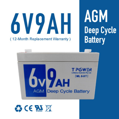 Tpower 6V 9AH AGM Lead Acid Battery Same Size as 6V 7Ah f UPS APC Alarm ...