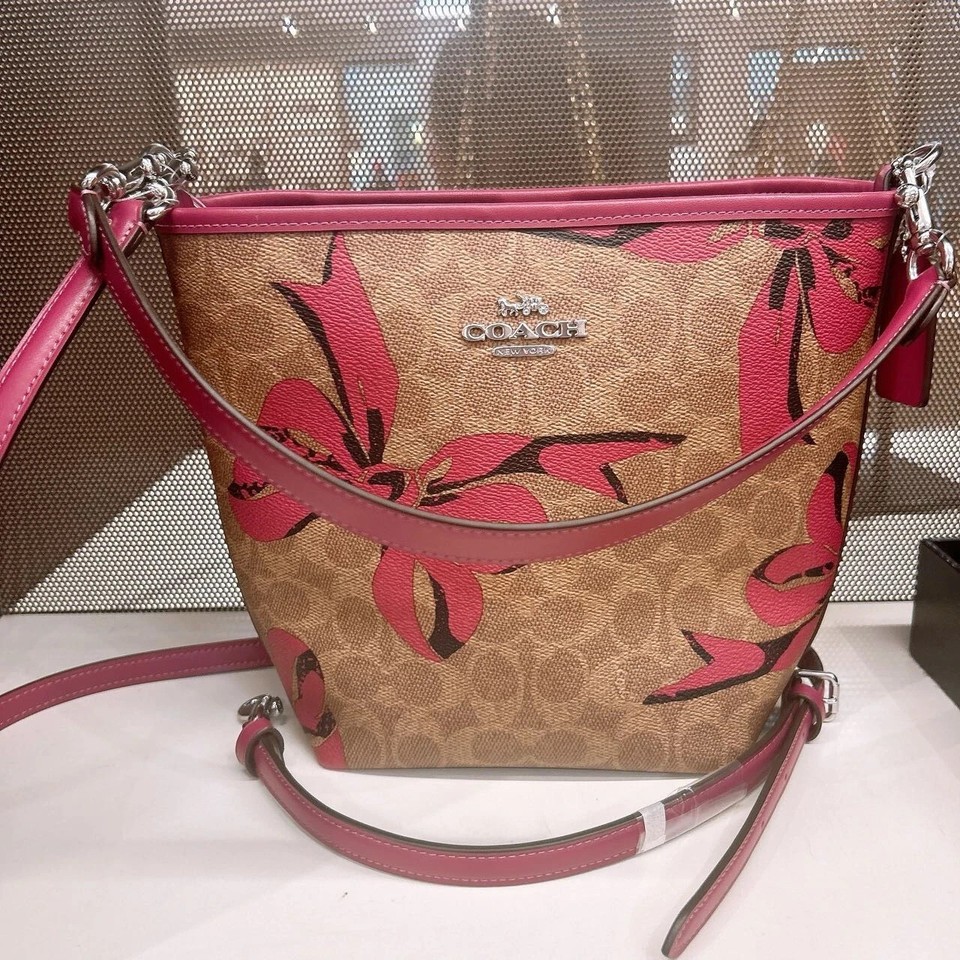 NWT Coach City Bucket Bag In Signature Canvas with bow / floral/shell ...
