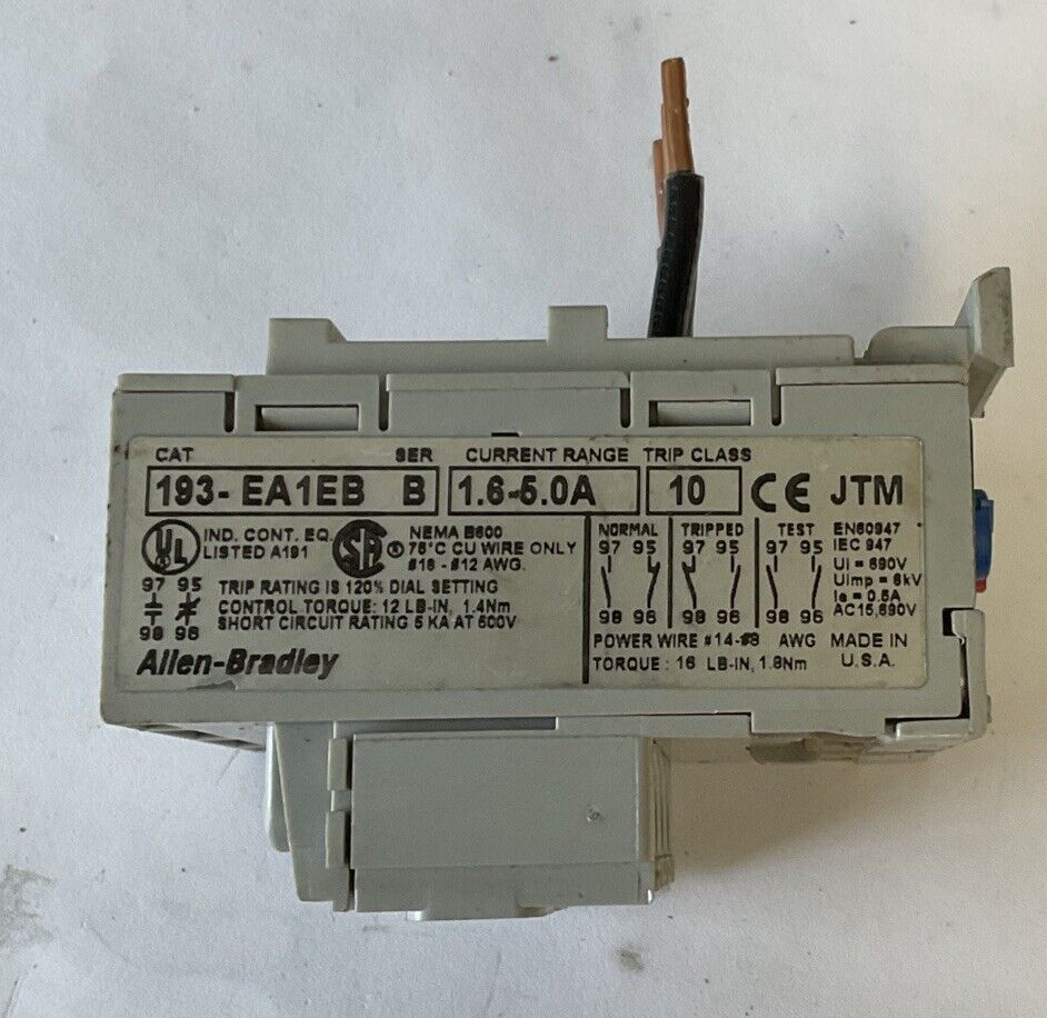 ALLEN BRADLEY 193-EA1EB OVERLOAD RELAY SER. B 1.6-5.0A TRIP CLASS 10 | eBay