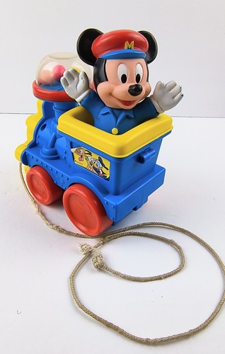 Vintage Disney Mickey Mouse Train Pull String Toy - Balls Spin and ...