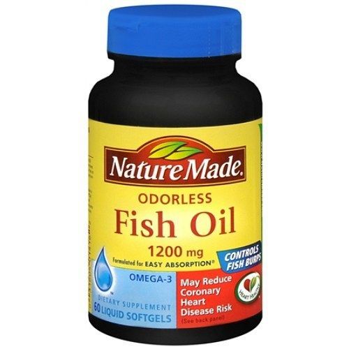 Nature Made Burp-Less Fish Oil Omega-3 1200 mg 60 Softgels 31604014162 ...