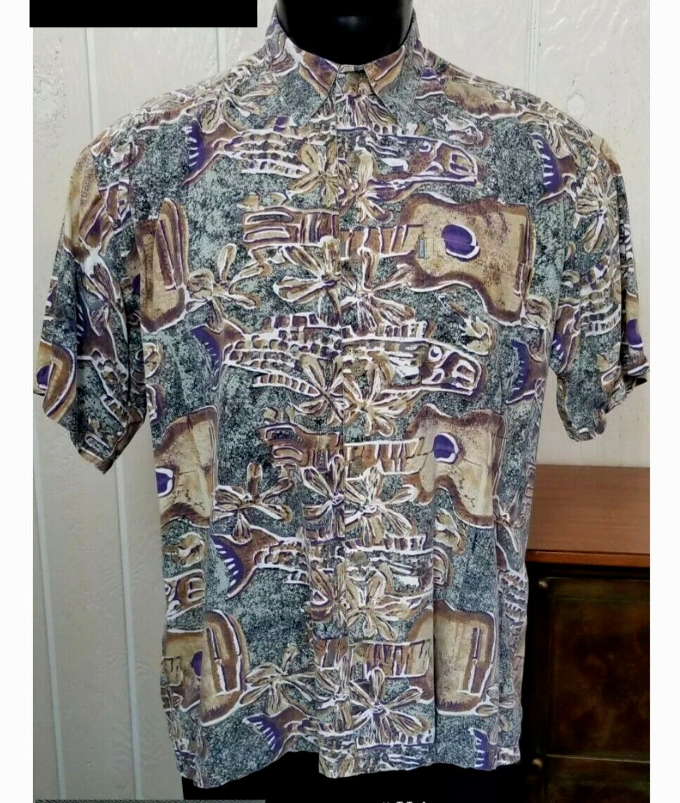 Kahala Hawaiian Islands Abstract Native Art S/S Butto… - Gem