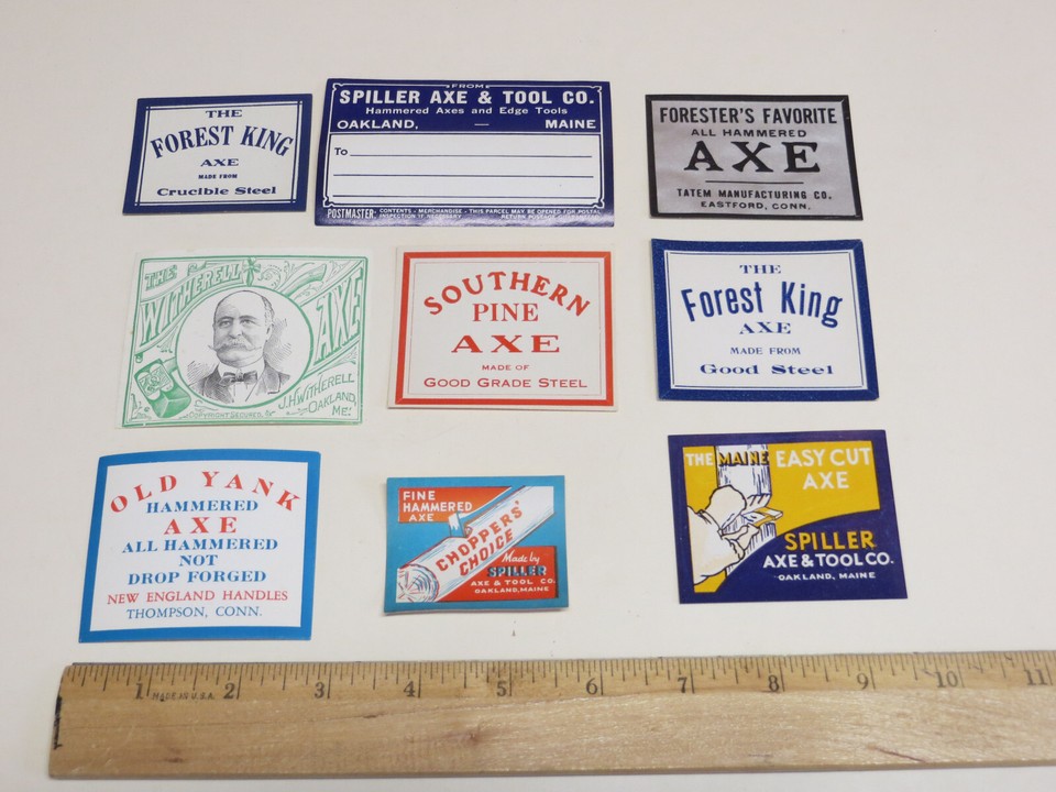 Lot of Nine Axe Labels, Oakland, Maine | eBay