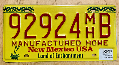 NEW MEXICO MANUFACTURED MOBILE HOME LICENSE PLATE " 92924 MH A " NM | eBay