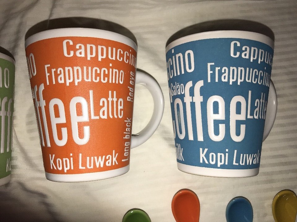 4 Mr. Coffee Ceramic Mugs Cups Cappuccino Americano Frappuccino Latte w ...