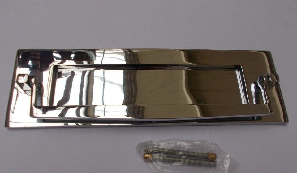 POLISHED CHROME -Front door Internal External letter box postal plate ...