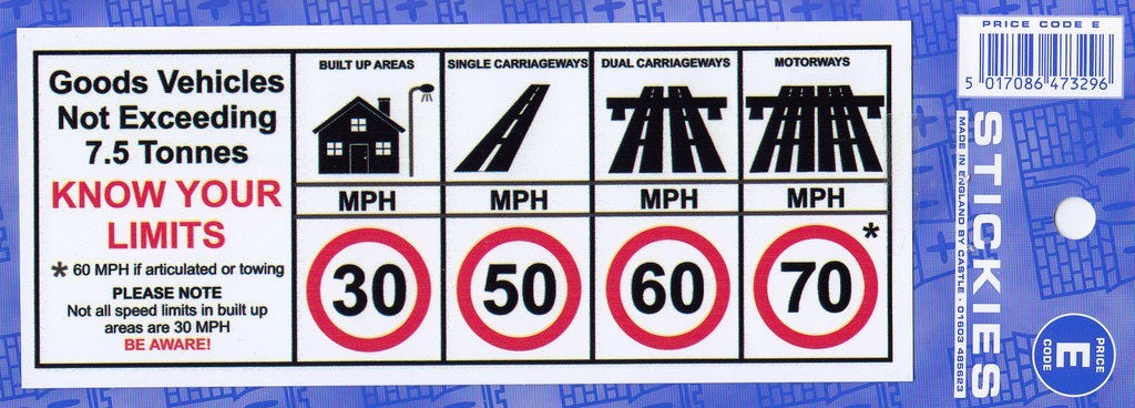 VAN SPEED LIMIT STICKER KNOW YOUR SPEED LIMITS 149MM X 60MM COURIER VAN ...