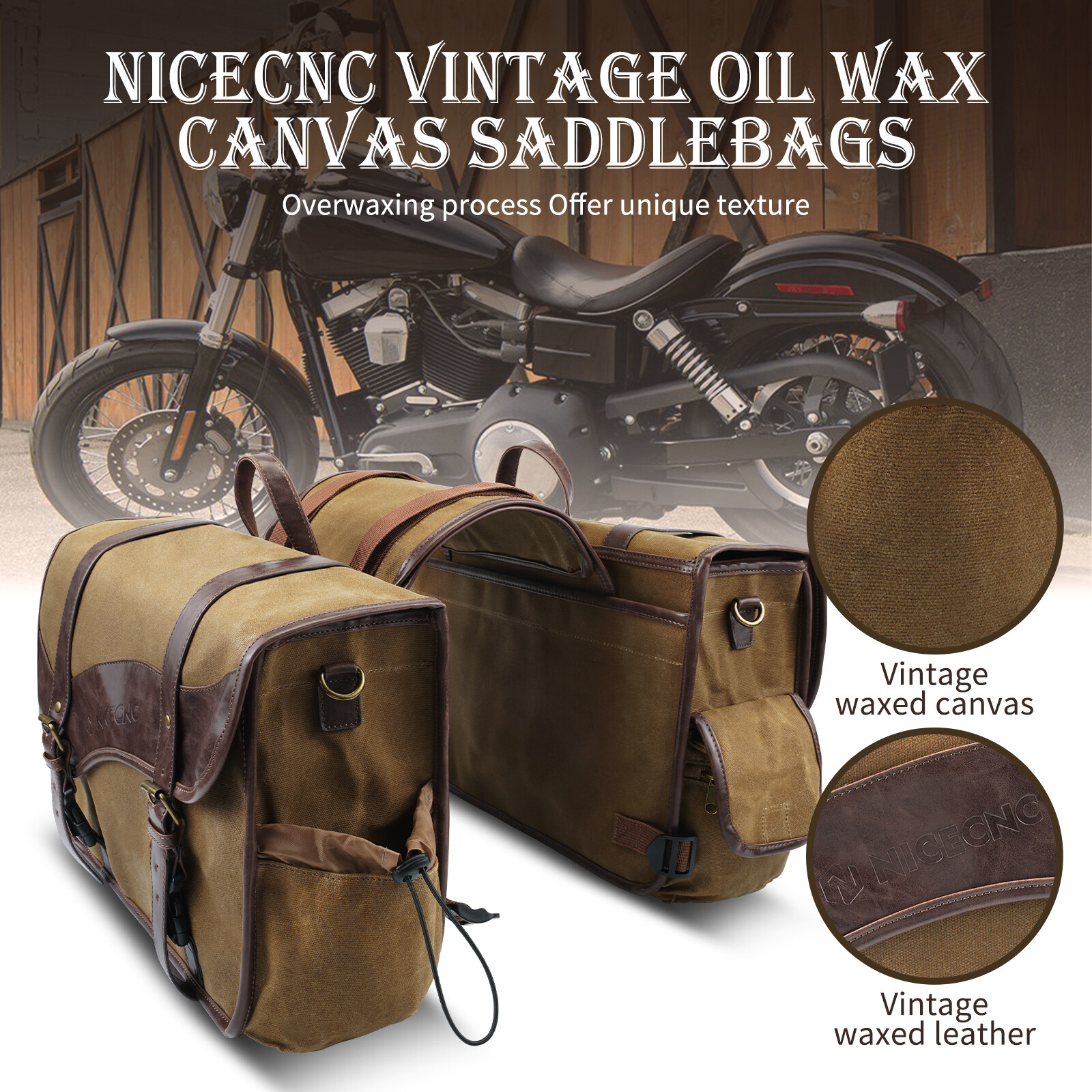 12" Vintage Canvas Motorcycle Saddlebags Side Pannier Universal Tool ...