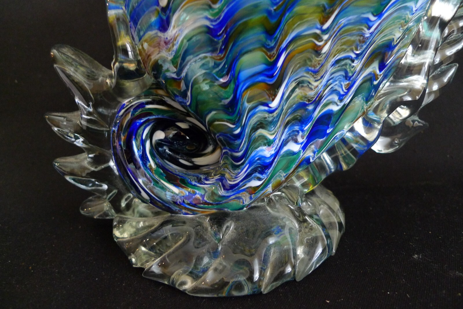 MURANO ITALY VENETIAN HAND BLOWN ART GLASS SWIRL CONCH SHELL BOWL VASE ...