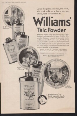 1917 WILLIAMS TALC POWDER SKINCARE BEAUTY HOUSEHODL DECOR BATHROOM AD ...