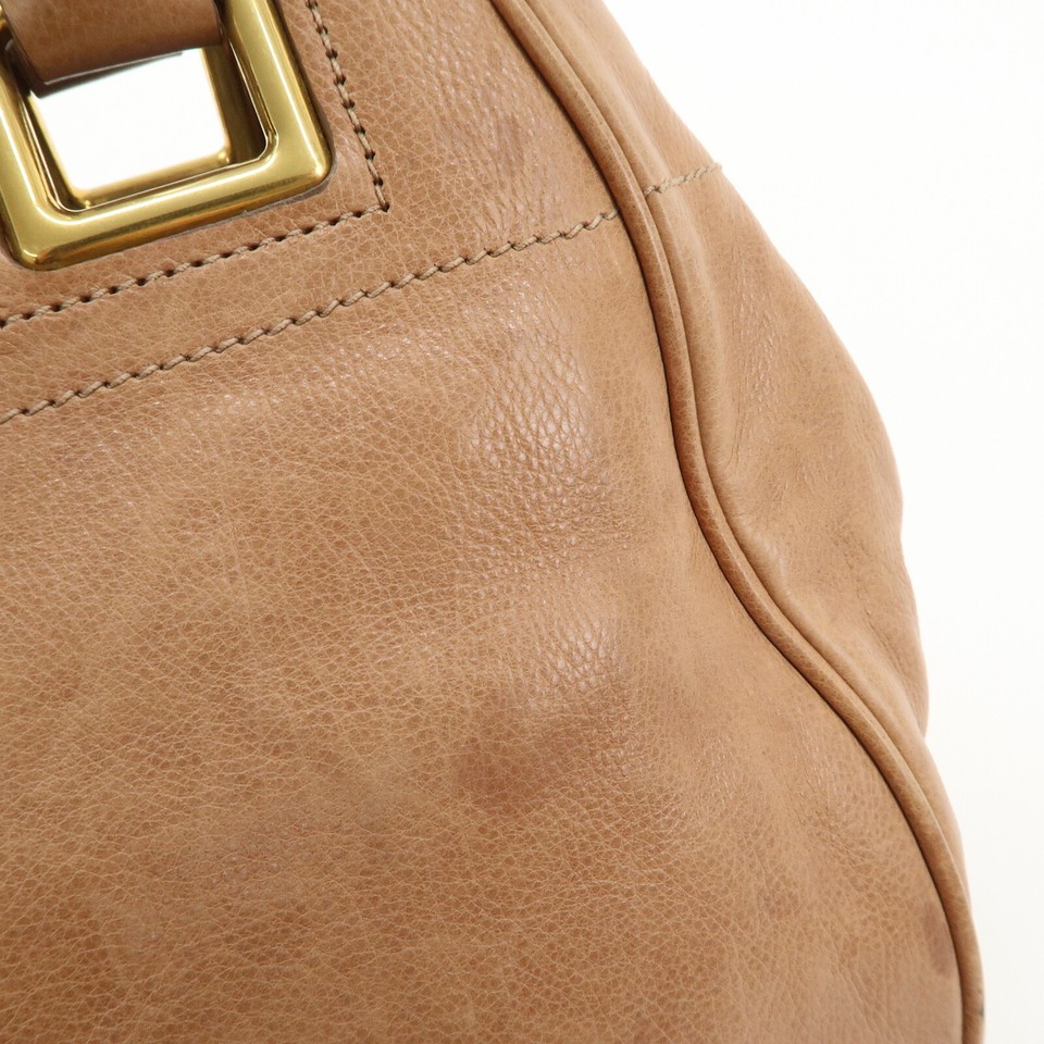 Authentic PRADA Leather Ribbon 2Way Hand Bag Shoulder Bag Beige BN2245 ...