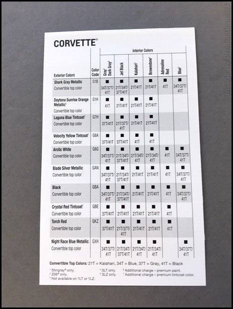 2015 Corvette Color Chart 2015 Chevrolet Corvette Stingray Z51