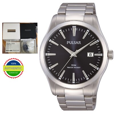 Pulsar Men's Stainless Steel Bracelet Black Dial 50M Watch PS9297X1 ...