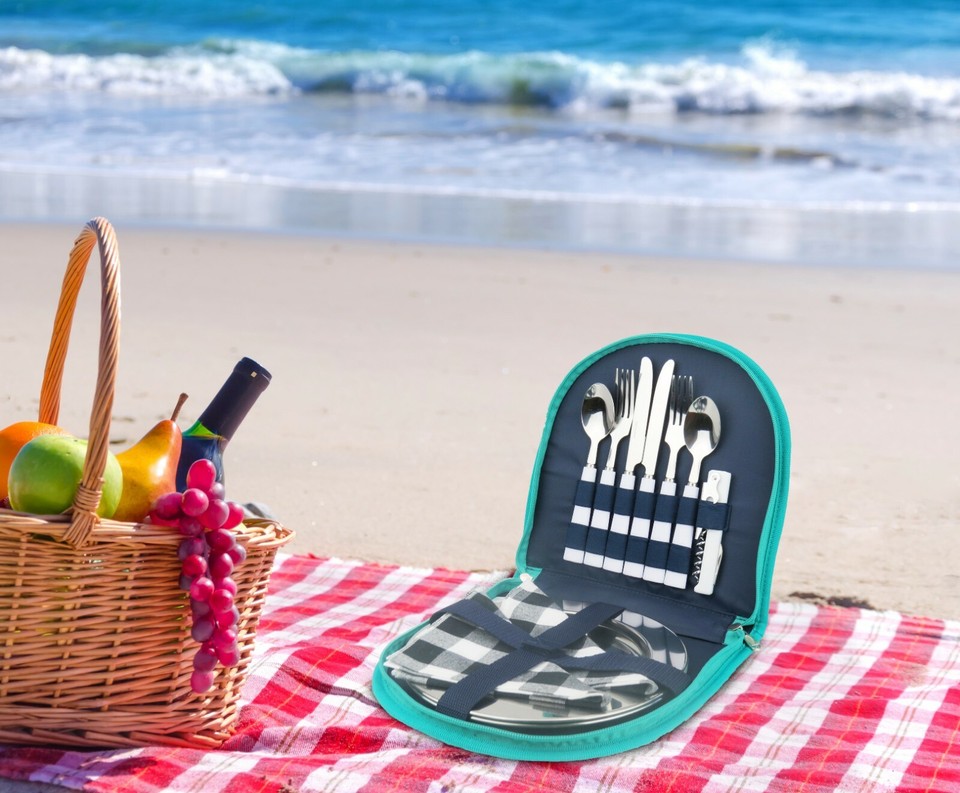 Picnic set for 2 with SS Cutlery and SS plates, Cute Compact Travel ...