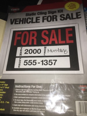 Cosco 098025 Vehicle For Sale Static Cling Sign Kit - 10" x 14" | eBay