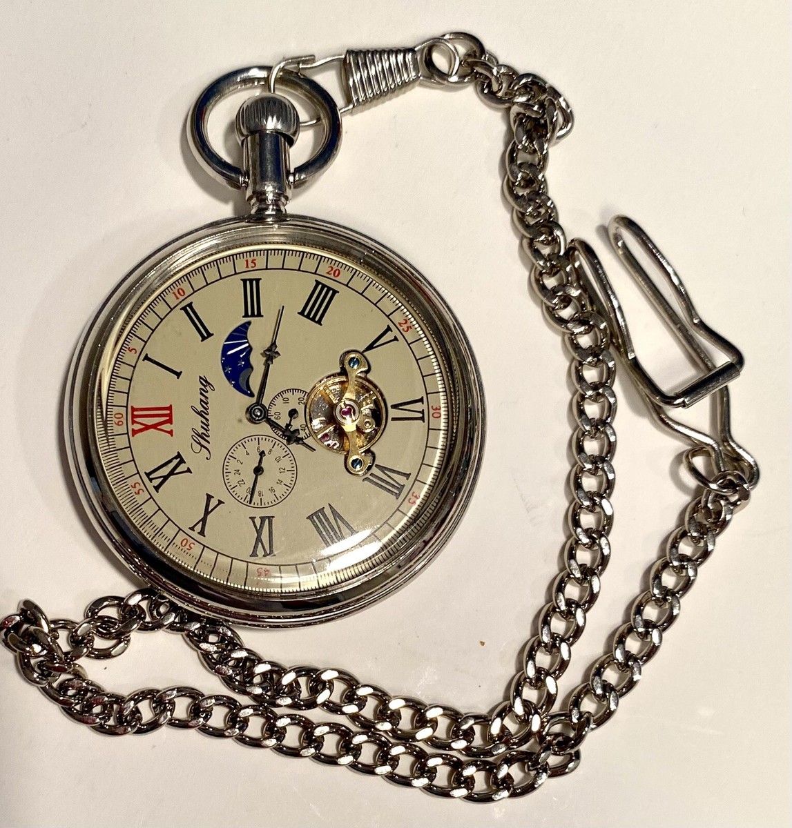Open Pocket Watch On Chain Circa 1915 Patek Philippe 45mm Open Face